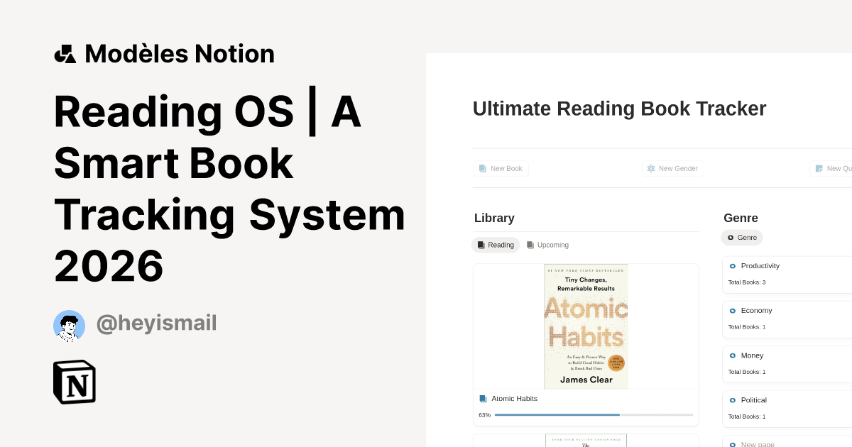 Modèle Reading OS | A Smart Book Tracking System 2026 | Marketplace Notion
