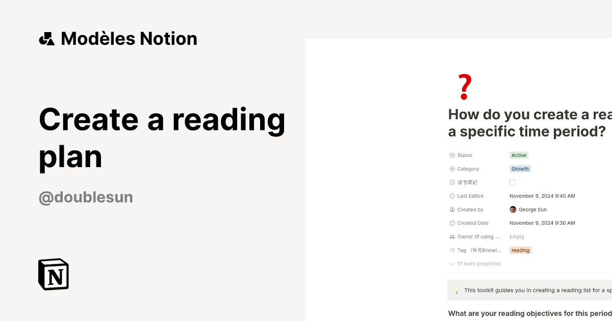 Modèle Create a reading plan | Marketplace Notion