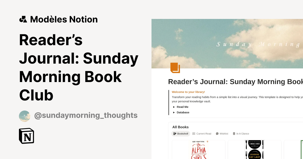 Modèle Reader’s Journal: Sunday Morning Book Club | Marketplace Notion