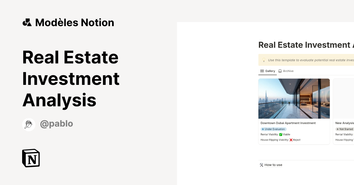 Modèle Real Estate Investment Analysis | Marketplace Notion