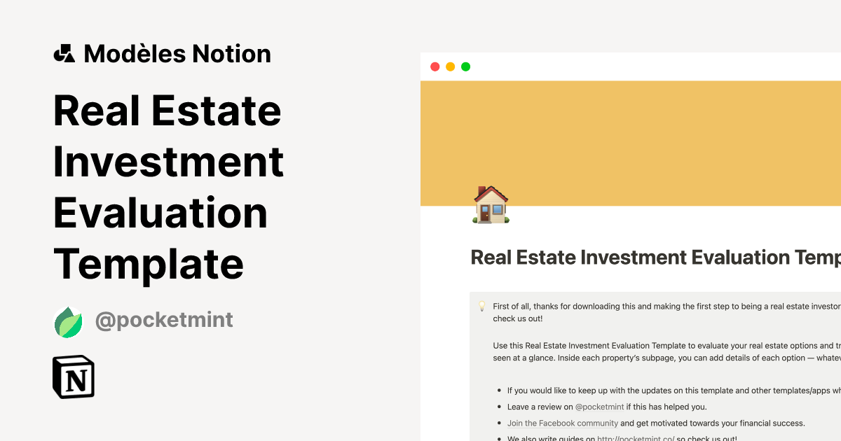 Modèle Real Estate Investment Evaluation Template | Marketplace Notion