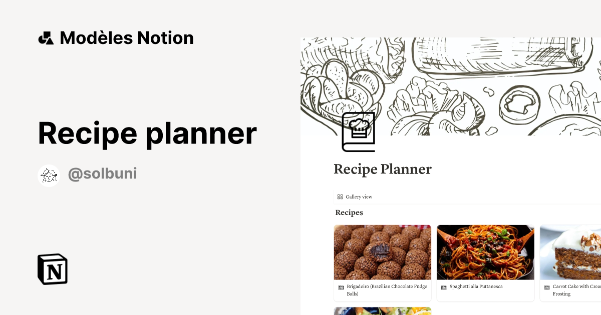 Modèle Recipe planner | Marketplace Notion
