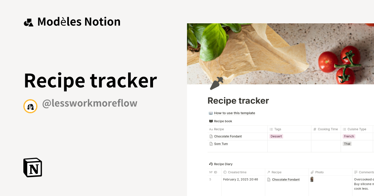 Recipe tracker | Modèle créé par Alba - less Work more Flow ...