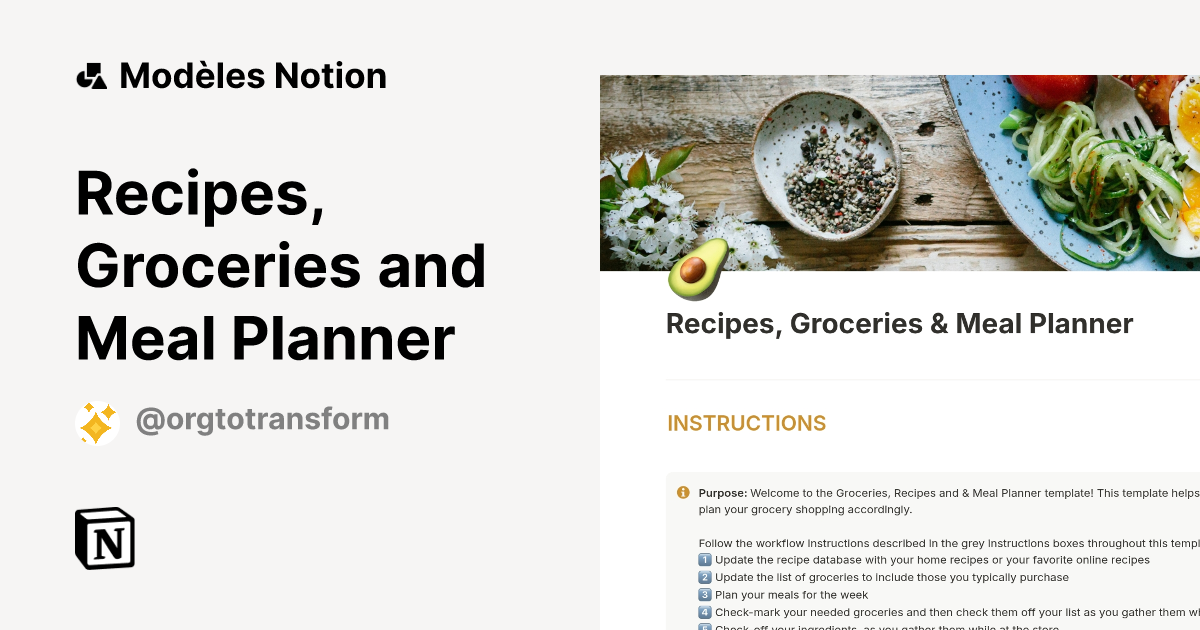 Recipes, Groceries and Meal Planner | Modèle créé par Regine @ Organize ...