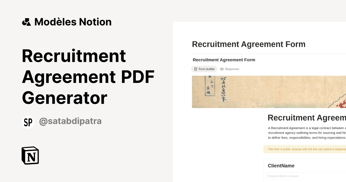 Recruitment Agreement PDF Generator | Modèle créé par Satabdi Patra ...