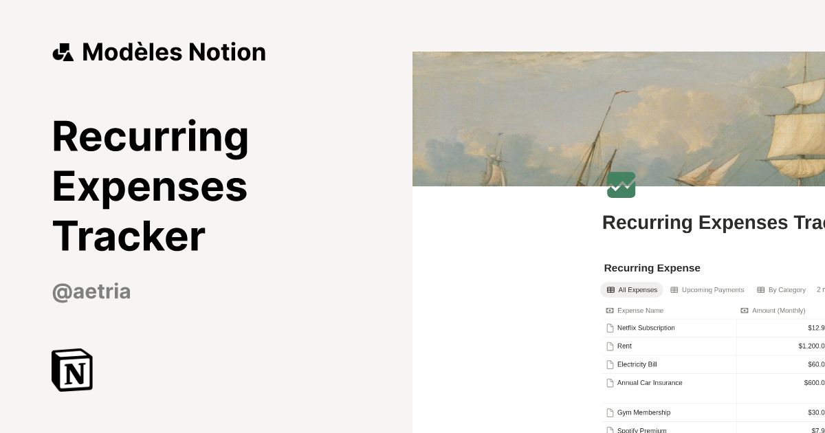 Modèle Recurring Expenses Tracker | Marketplace Notion
