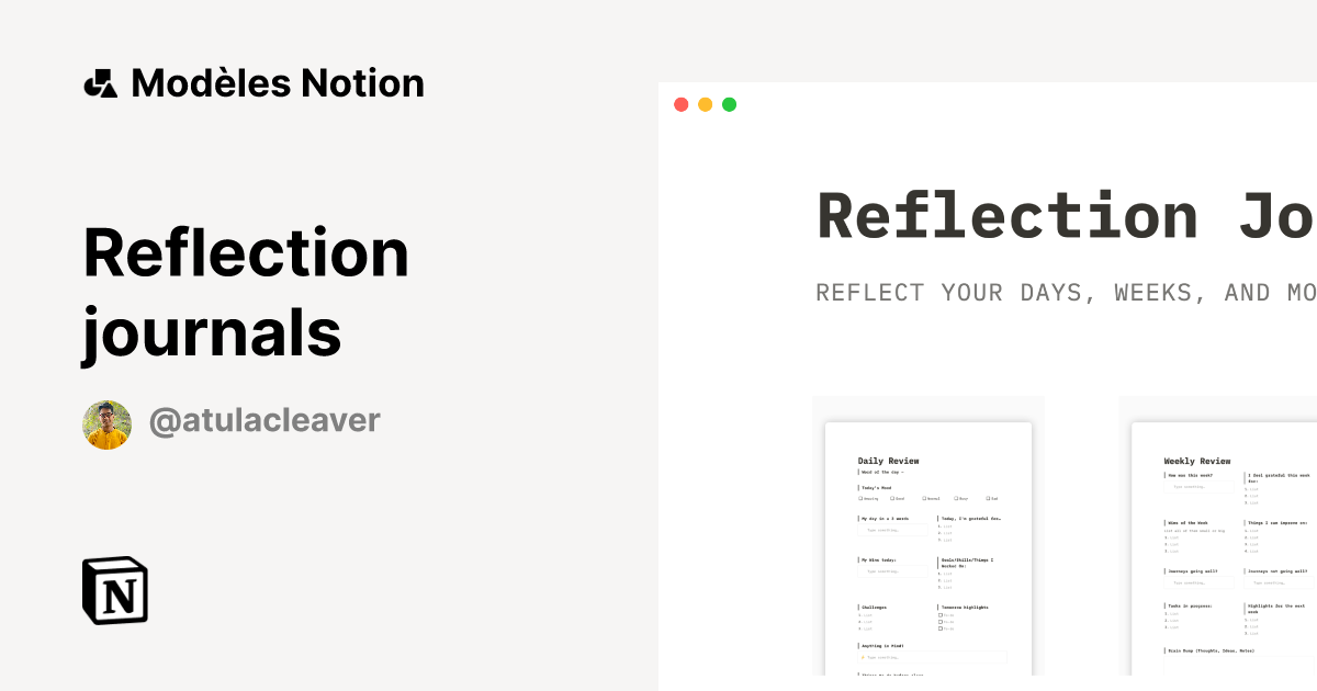 Modèle Reflection journals | Marketplace Notion