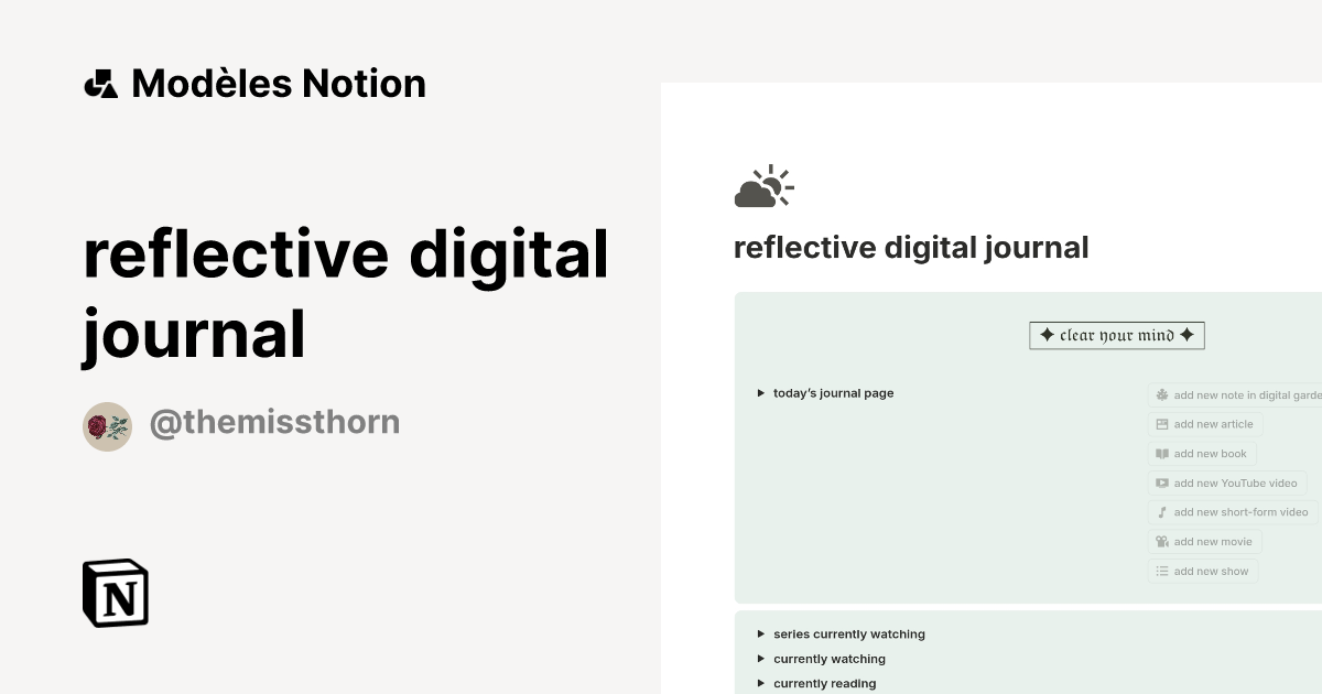 Modèle reflective digital journal | Marketplace Notion