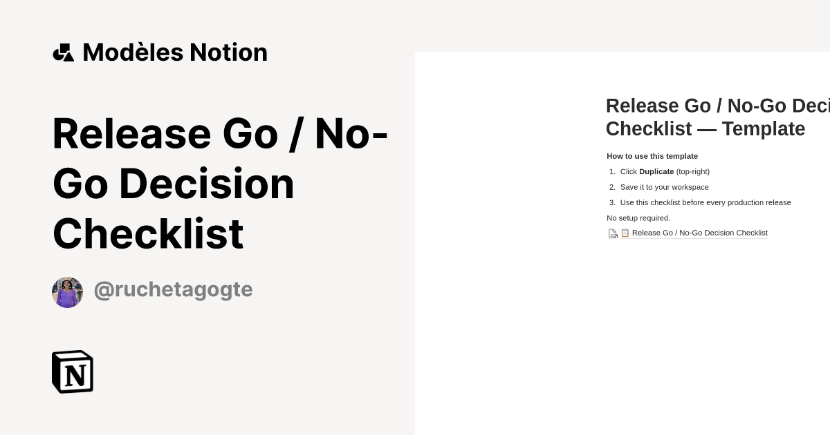 Release Go / No-Go Decision Checklist | Modèle créé par Rucheta Gogte ...