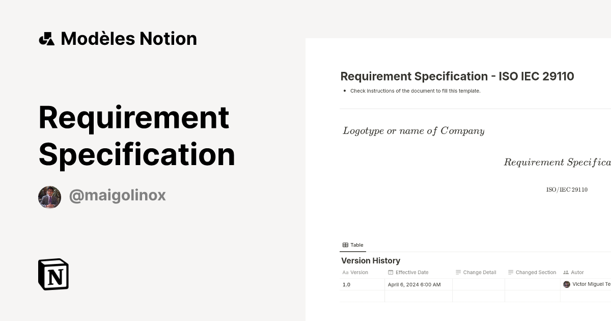 Requirement Specification | Modèle créé par Victor Terrón | Marketplace ...