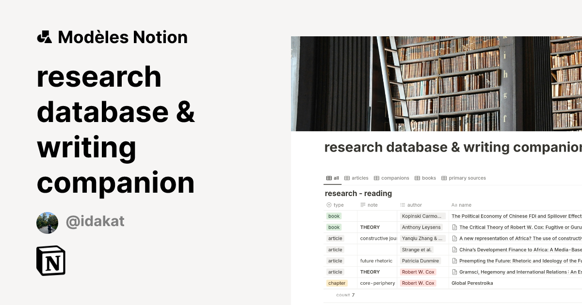 research database & writing companion | Modèle créé par Ida Kat ...
