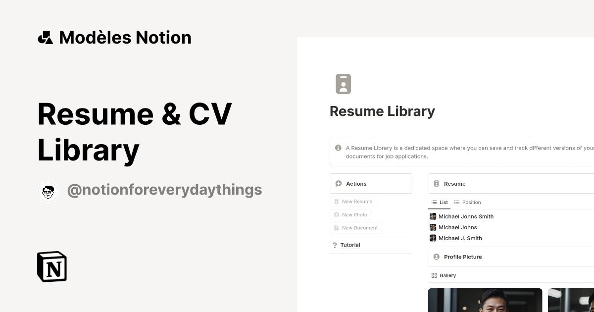 Modèle Resume & CV Library | Marketplace Notion