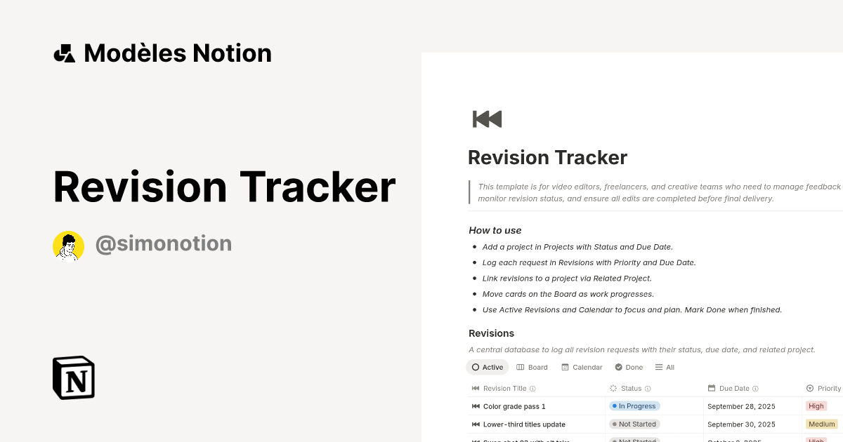 Modèle Revision Tracker | Marketplace Notion