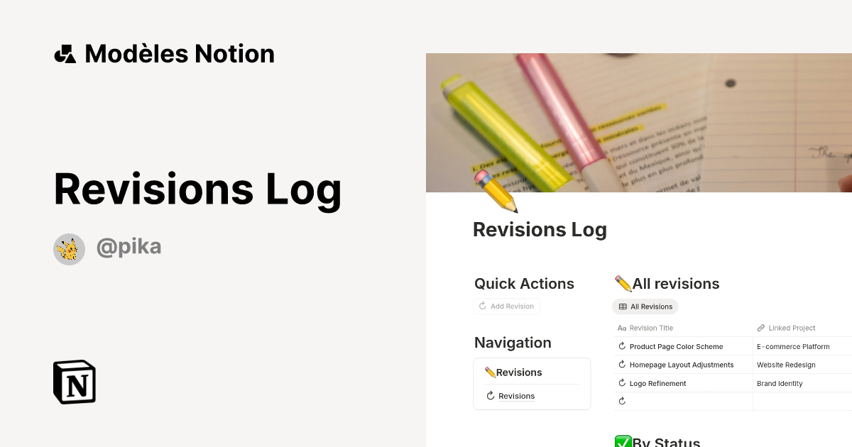Modèle Revisions Log | Marketplace Notion