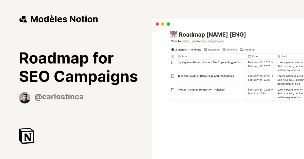 Modèle Roadmap for SEO Campaigns | Marketplace Notion