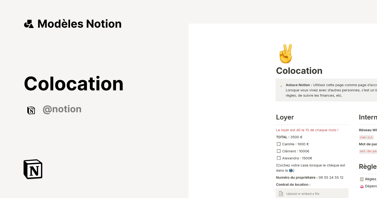 Modèle Colocation 2025 | Marketplace Notion