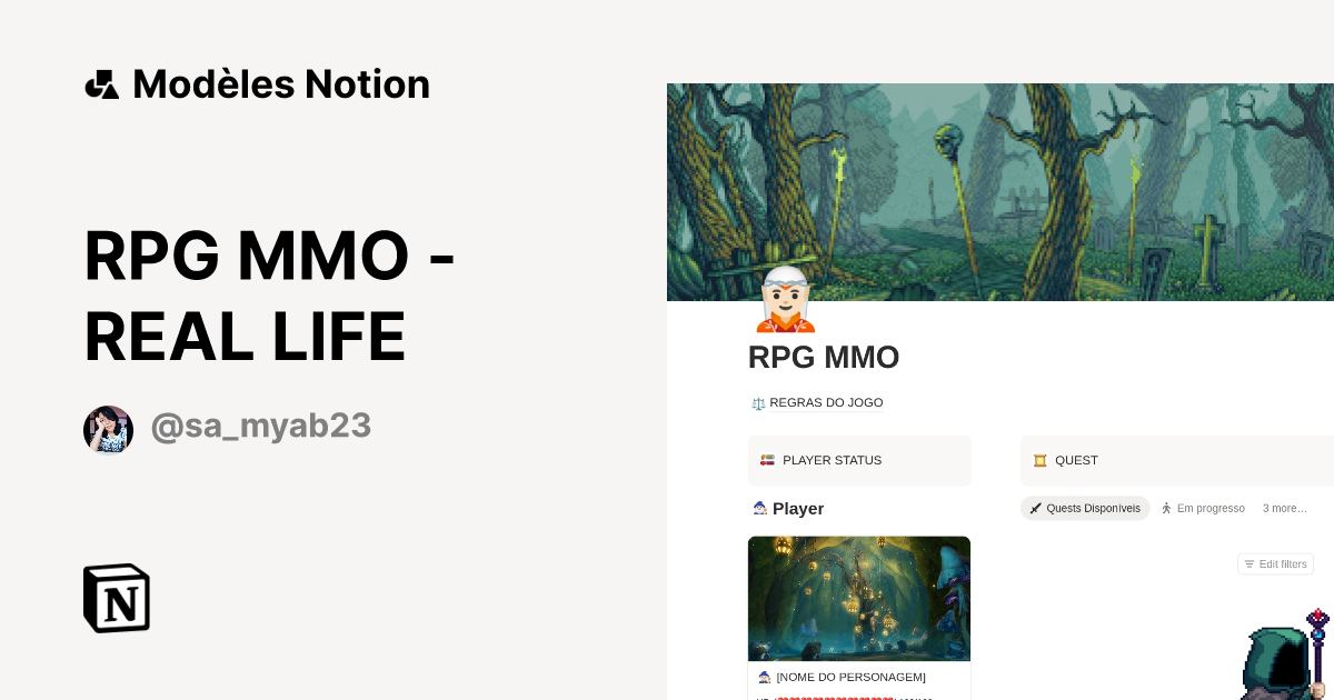 RPG MMO - REAL LIFE | Modèle créé par Samya Braga | Marketplace Notion