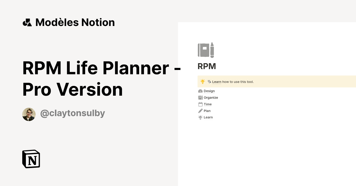 RPM Life Planner - Pro Version | Modèle créé par Clayton Sulby ...