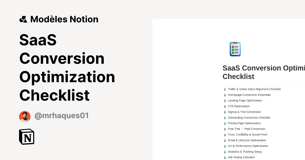 SaaS Conversion Optimization Checklist | Modèle créé par Mr. Haque ...