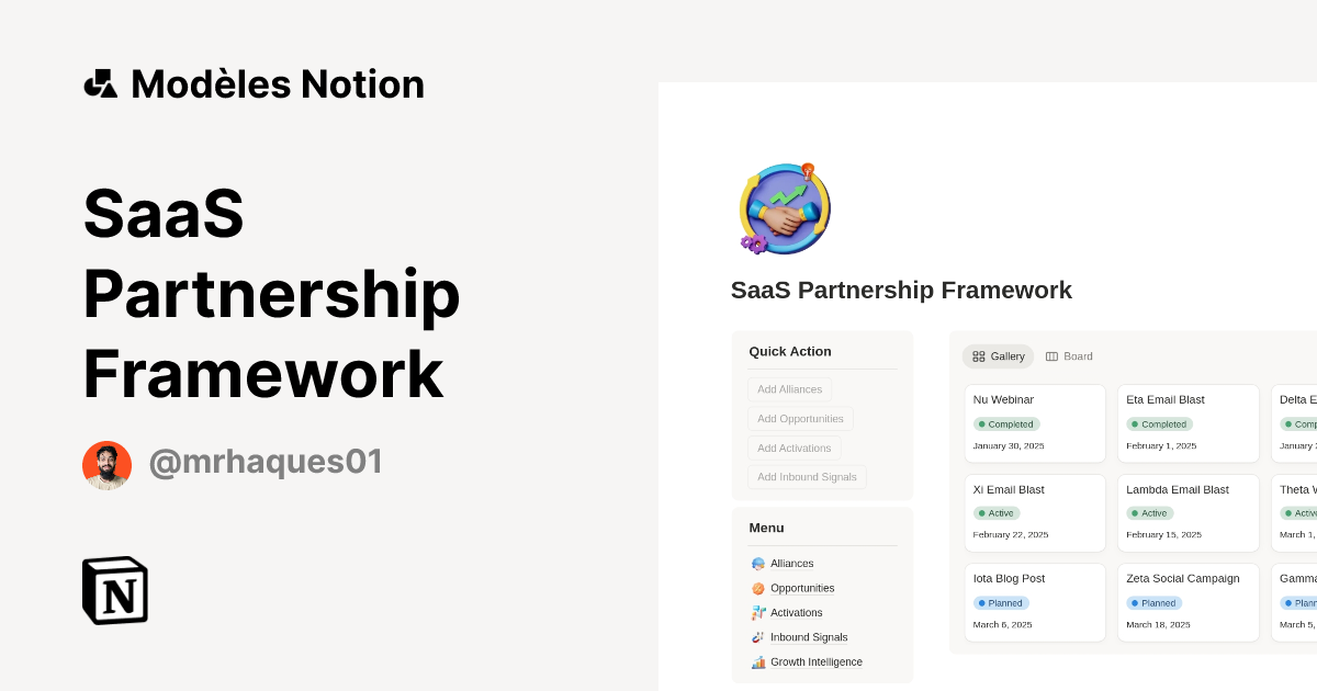 Modèle SaaS Partnership Framework | Marketplace Notion