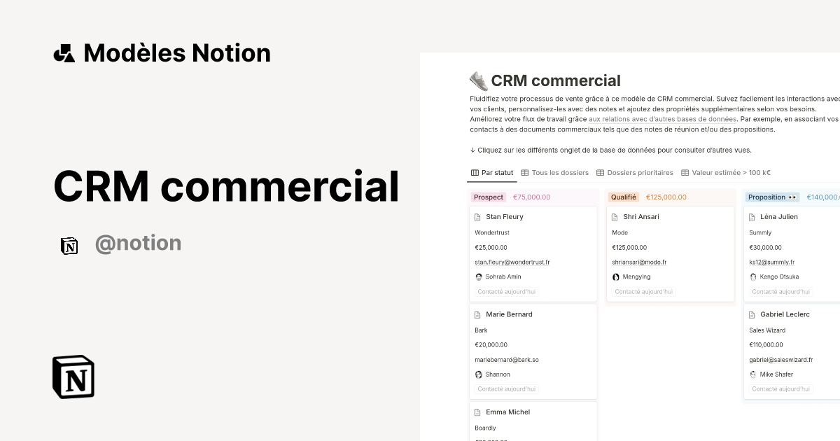 CRM commercial | Modèle créé par Notion | Marketplace Notion