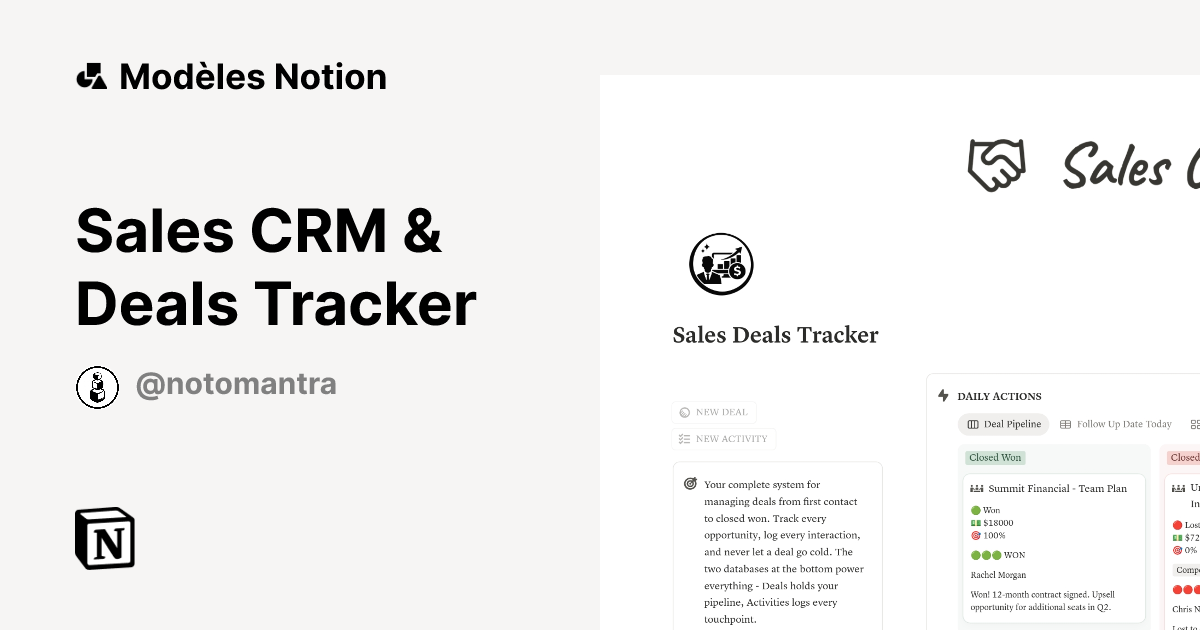 Modèle Sales CRM & Deal Tracker | Marketplace Notion