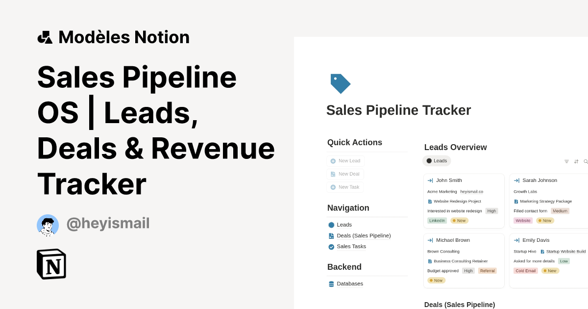 Modèle Sales Pipeline OS | Leads, Deals & Revenue Tracker | Marketplace ...
