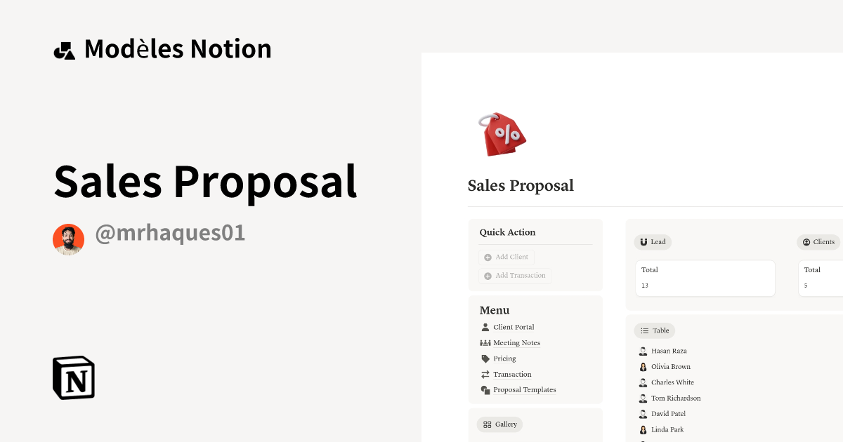 Modèle Sales Proposal | Marketplace Notion