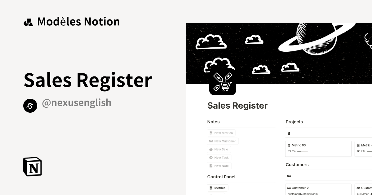Modèle Sales Register | Marketplace Notion