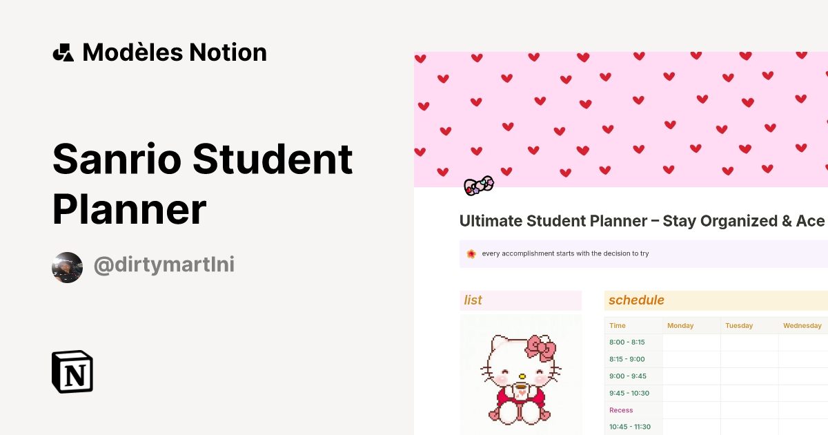 Sanrio Student Planner | Modèle créé par Czyrel | Marketplace Notion