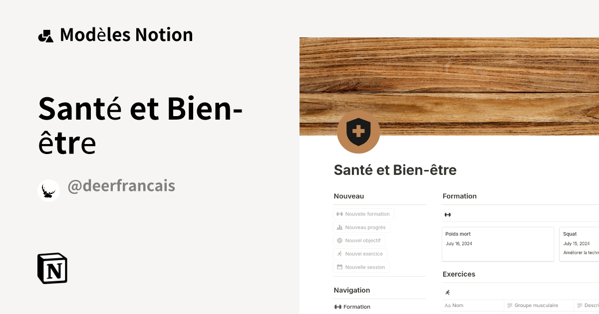 Modèle Santé et Bien-être | Marketplace Notion