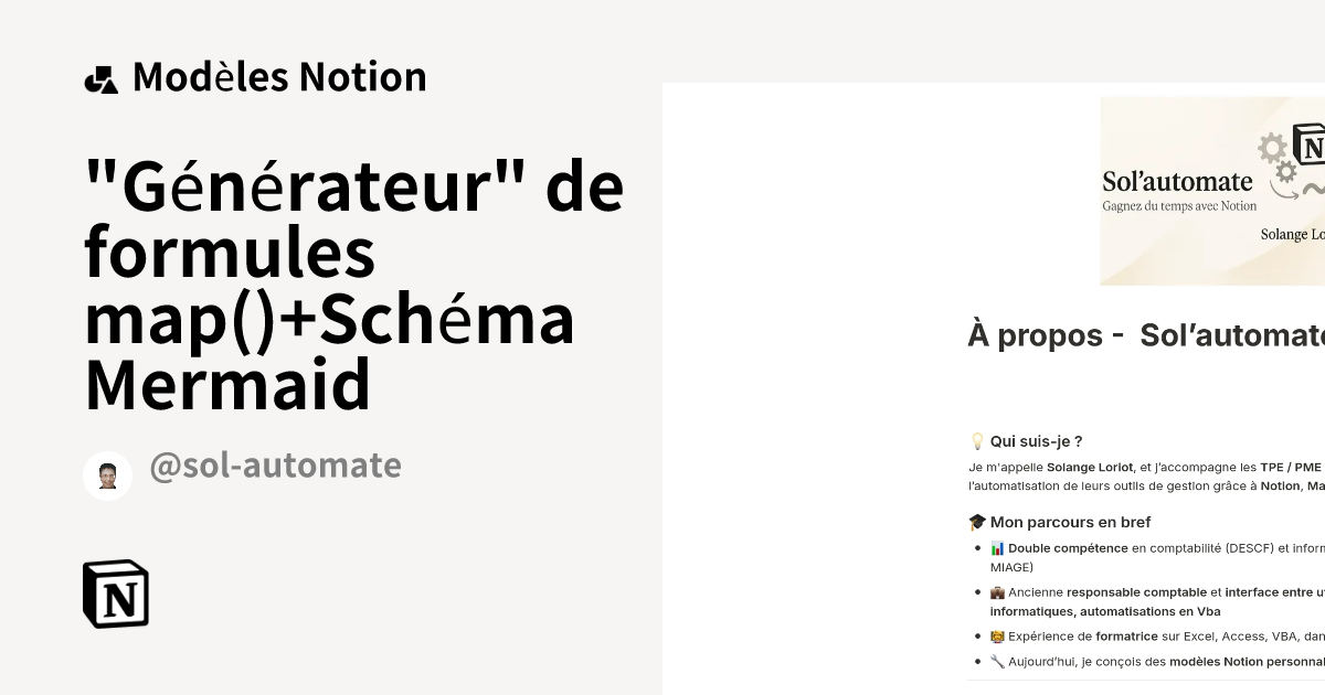 Modèle "Générateur" de formules map()+Schéma Mermaid | Marketplace Notion