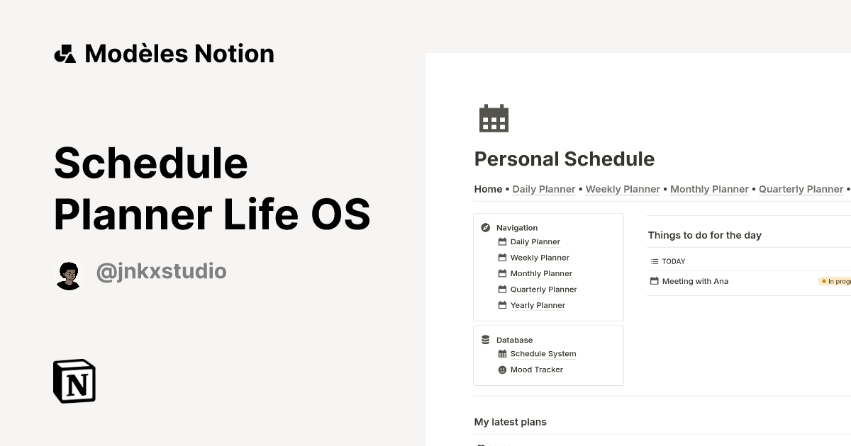 Schedule Planner Life OS | Modèle créé par JNK Studio | Marketplace Notion