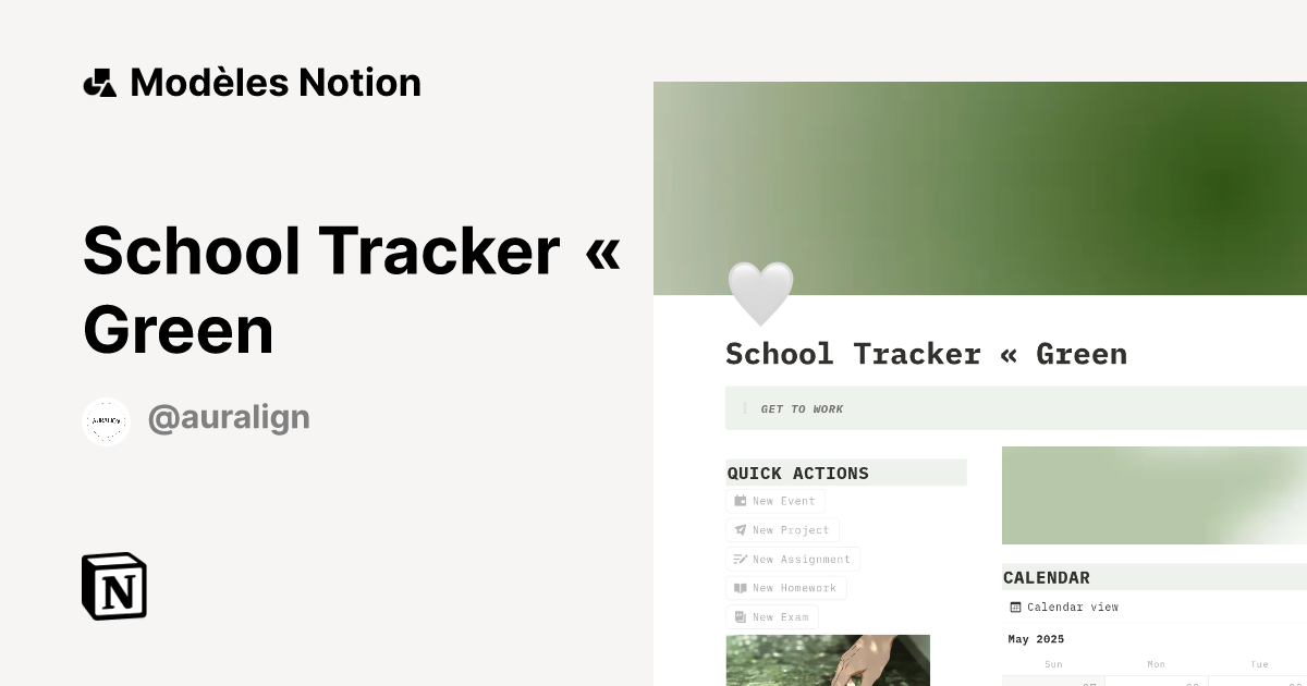 School Tracker « Green | Modèle créé par Auralign Templates ...