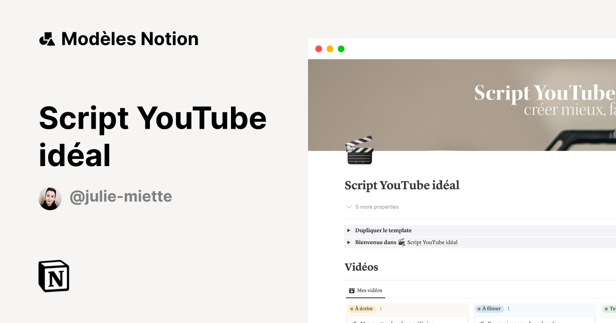 Modèle Script YouTube idéal | Marketplace Notion