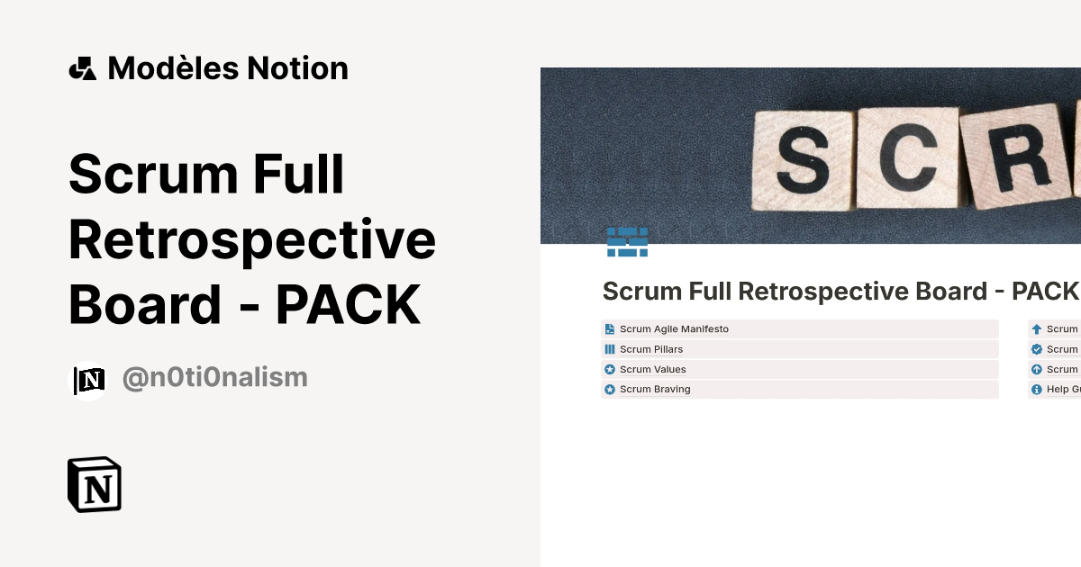 Scrum Full Retrospective Board - PACK | Modèle créé par N0TI0NALISM ...