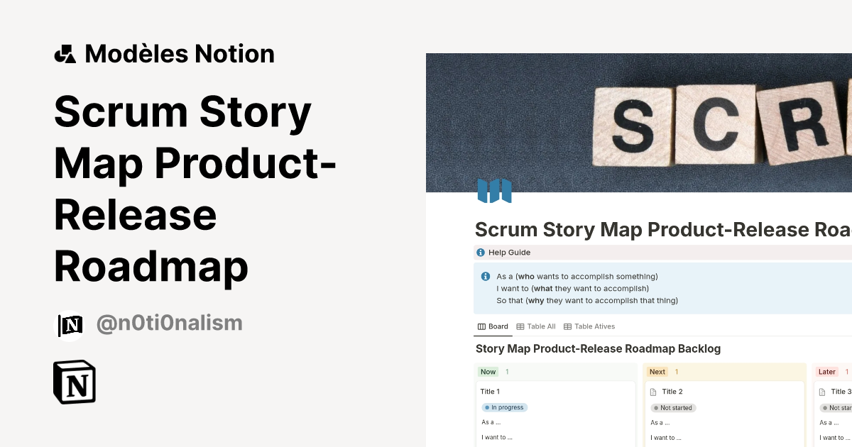 Modèle Scrum Story Map Product-Release Roadmap | Marketplace Notion