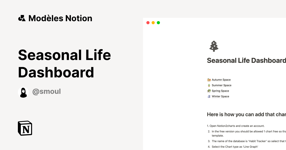 Seasonal Life Dashboard | Modèle créé par Smoul | Marketplace Notion