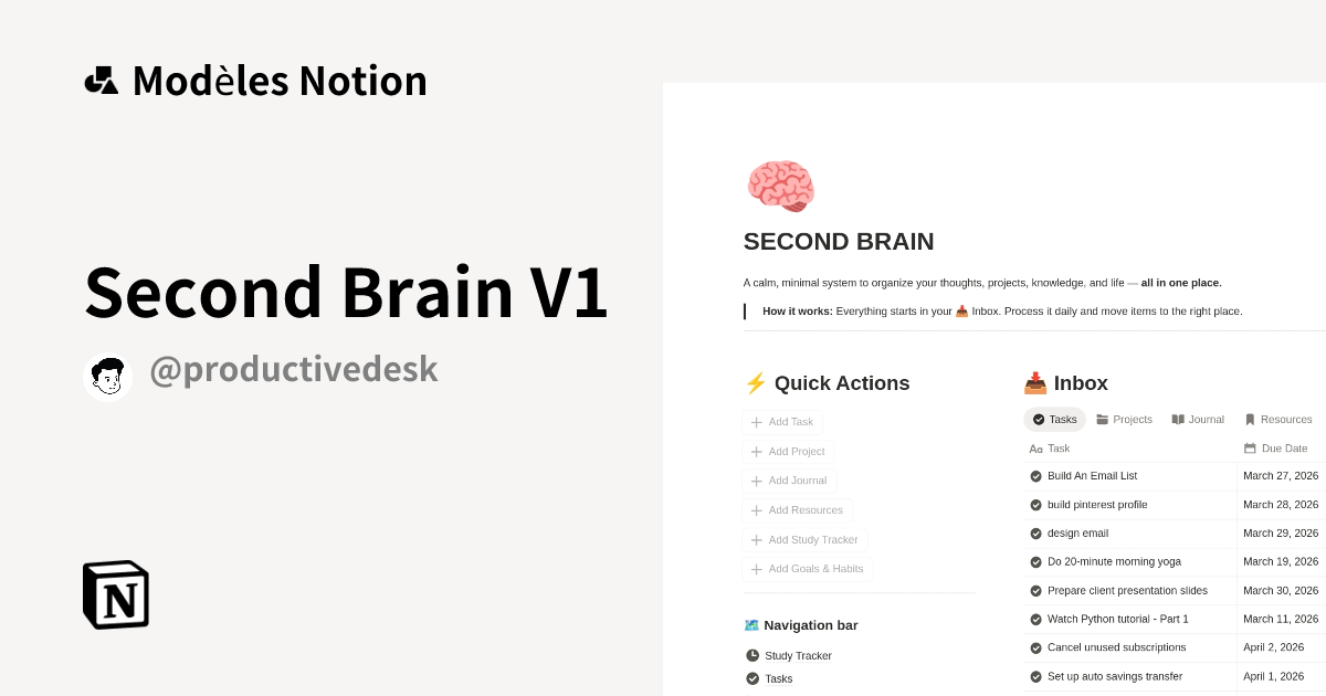 Modèle Second Brain OS | Marketplace Notion
