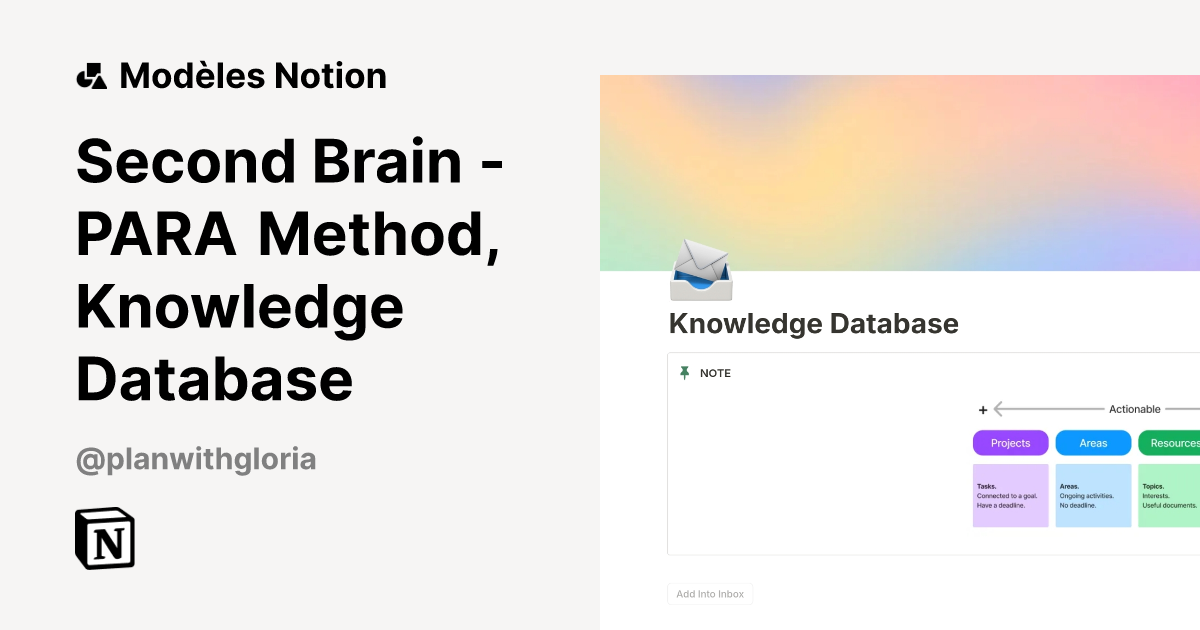 Modèle Second Brain - PARA Method, Knowledge Database | Marketplace Notion