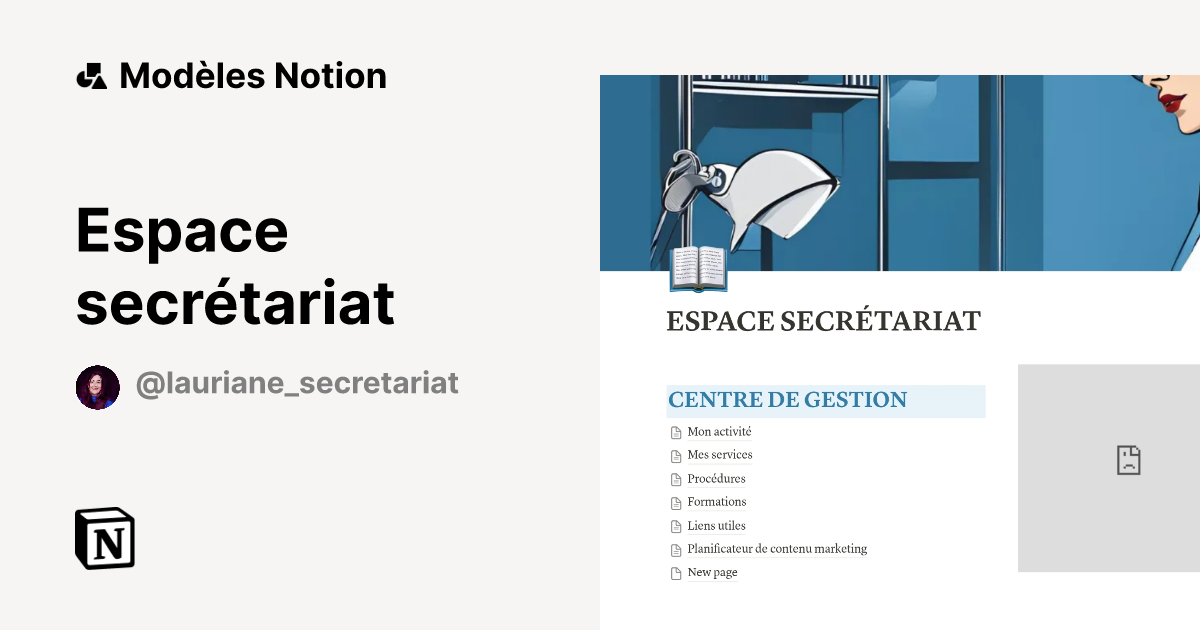 Espace secrétariat | Modèle créé par Lauriane Secrétariat | Marketplace Notion