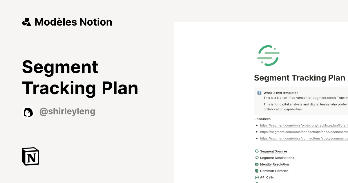 Segment Tracking Plan | Modèle créé par Shirley | Marketplace Notion
