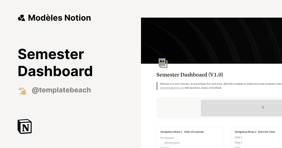 Modèle Semester Dashboard | Marketplace Notion