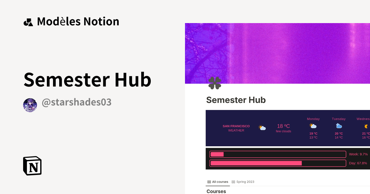 Modèle Semester Hub | Marketplace Notion