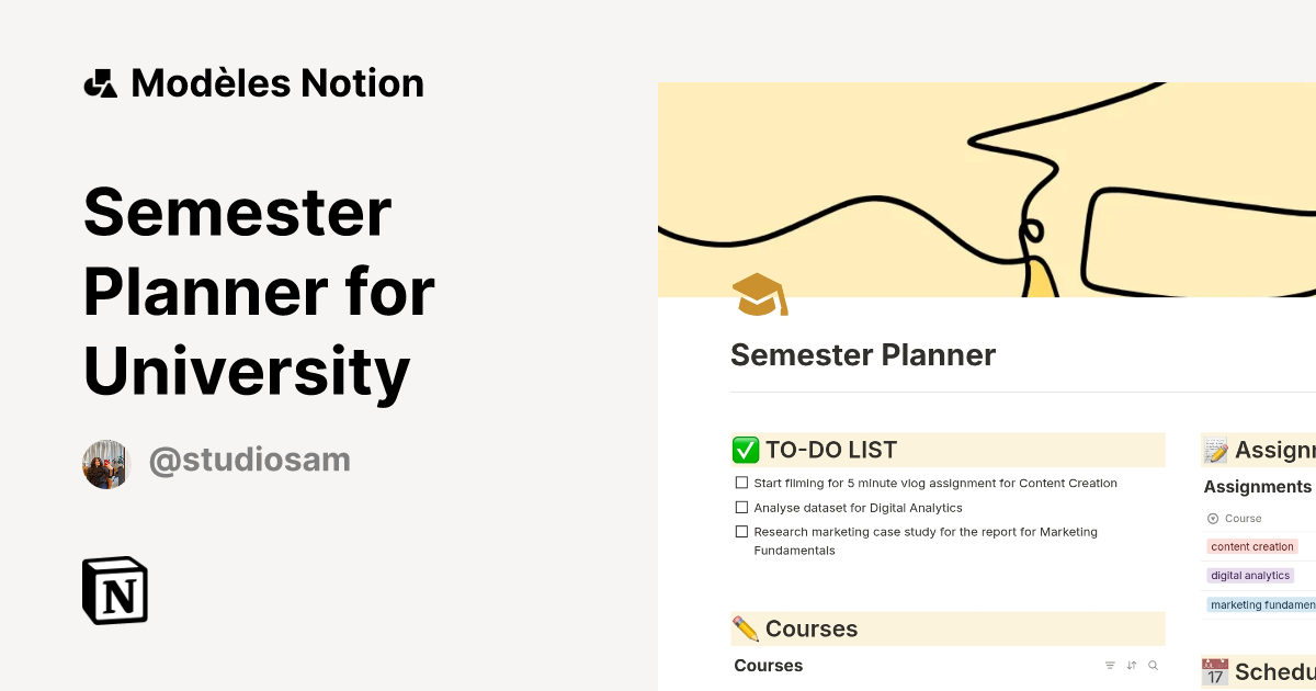 Modèle Semester Planner for University | Marketplace Notion