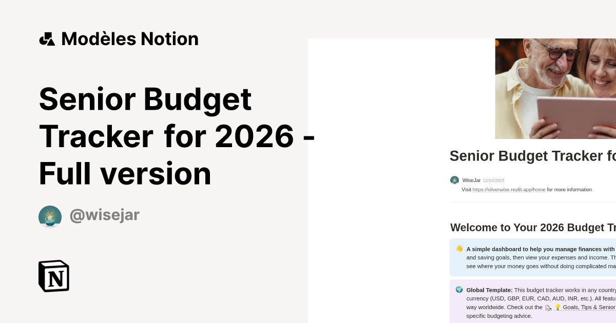 Modèle Senior Budget Tracker for 2026 - Full version | Marketplace Notion
