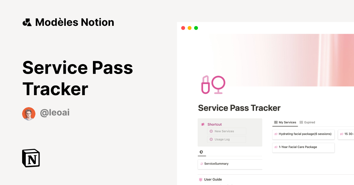 Modèle Service Pass Tracker | Marketplace Notion