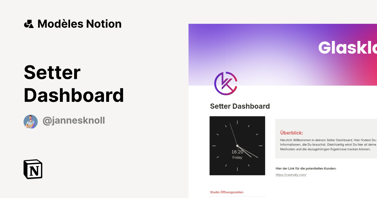 Setter Dashboard | Modèle créé par Jannes Knoll | Marketplace Notion