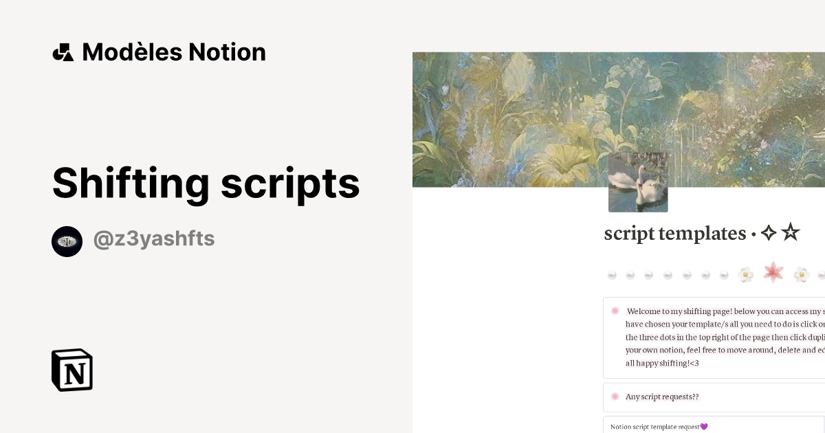 Modèle Shifting scripts | Marketplace Notion