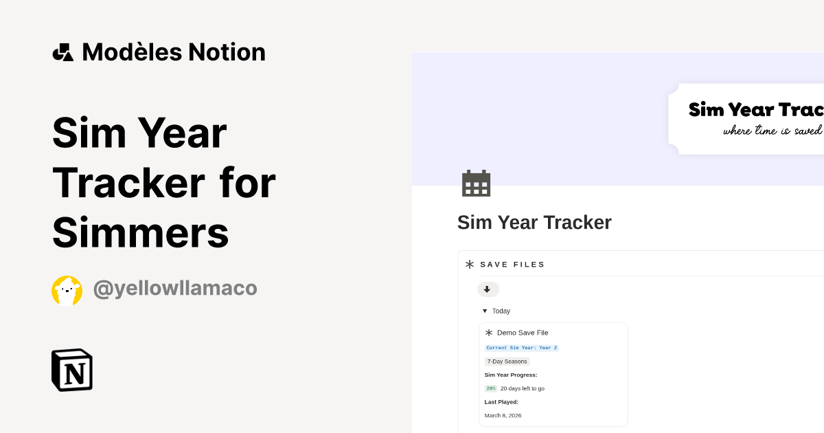 Modèle Sim Year Tracker for Simmers | Marketplace Notion